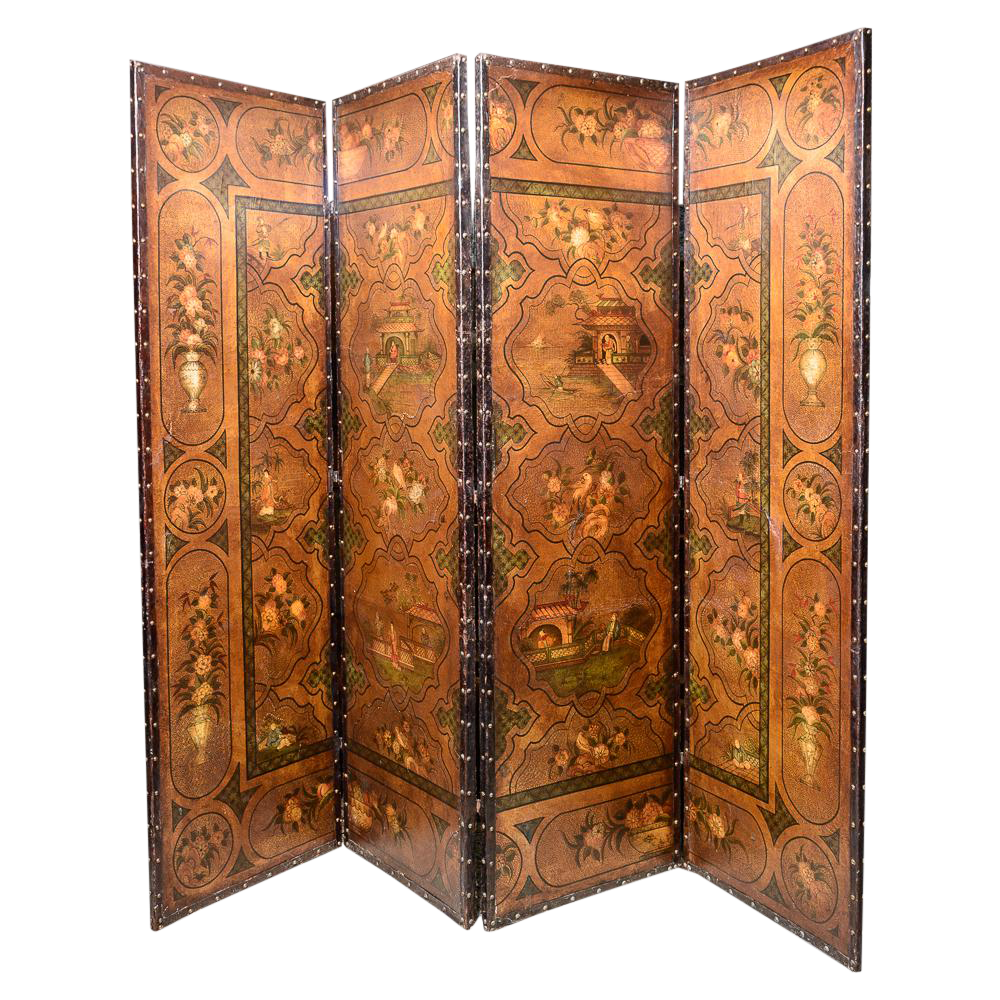 Antique English Painted Leather Screen – The Elephant's Foot Antiques ...